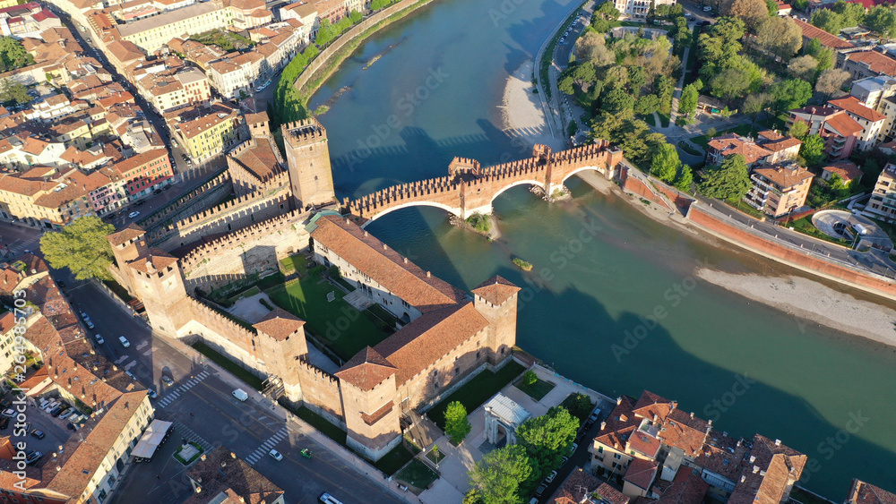 Aerial drone photo from iconic fortified medieval castle and bridge of ...