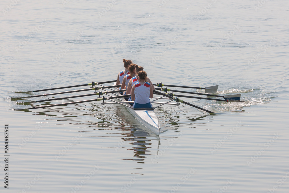 Rowers on eight rowing rowing boats on a rowing canal Stock Photo ...