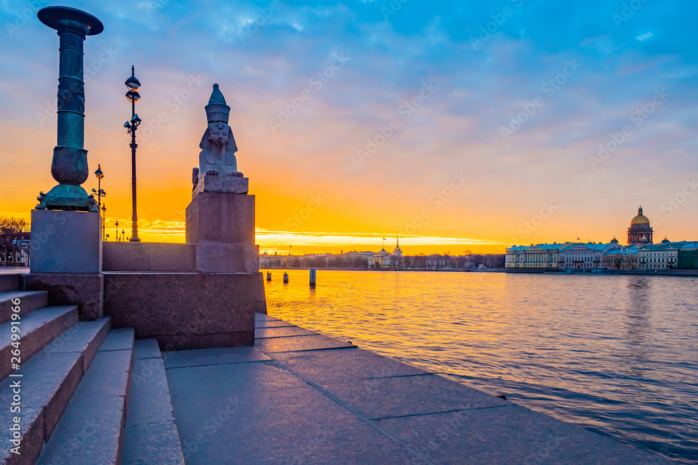 St. Petersburg. Embankment of the Neva River. Egyptian Sphinxes. steps ...