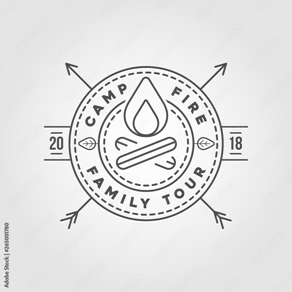 Camp logo with Campfire. Vector illustration. Camping. Scout Symbol ...