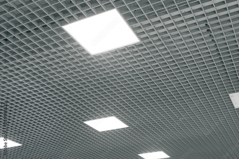 Grid structure of suspended ceiling. Contemporary interior design ...