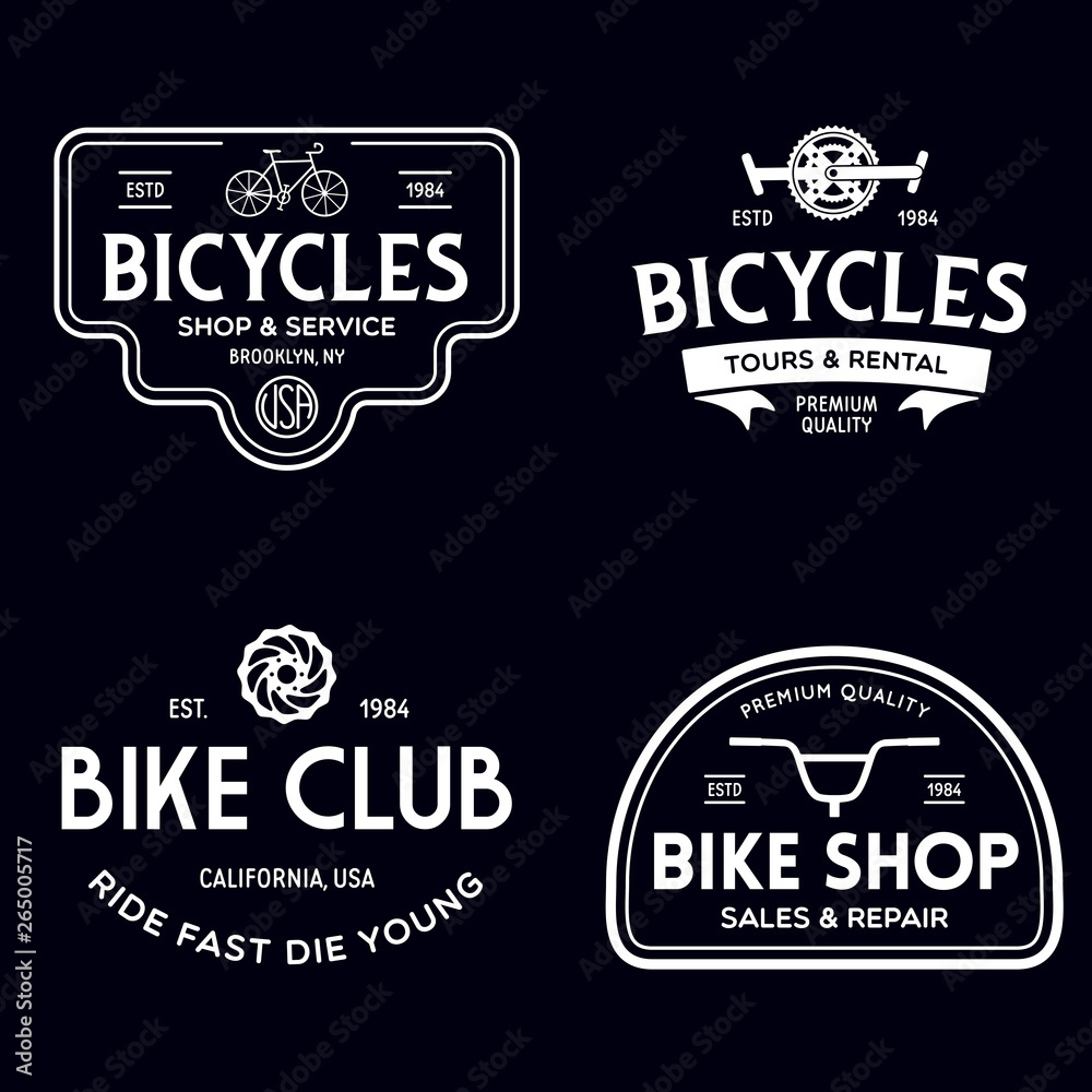 Set of vintage and modern bike shop logo badges and labels. Cycle wheel ...