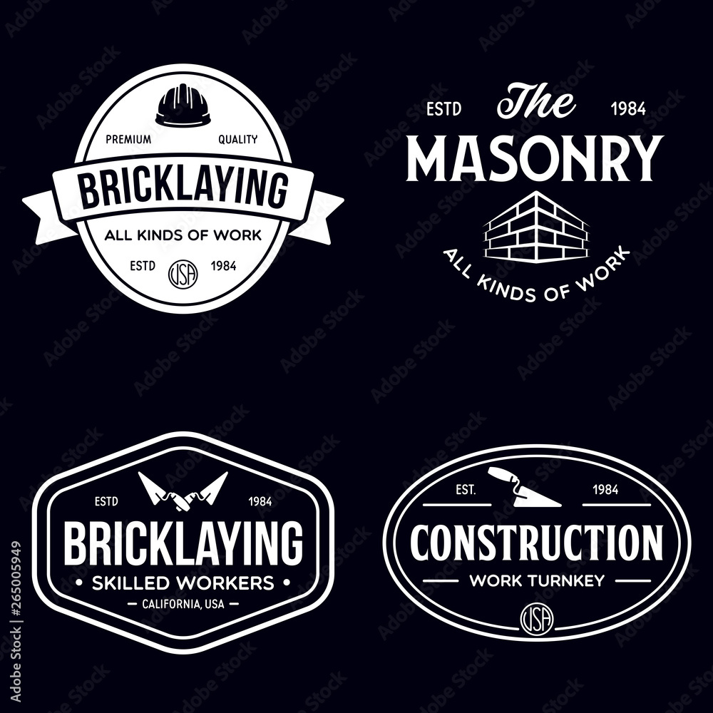 Set of vintage construction and bricklaying labels. Posters, stamps ...