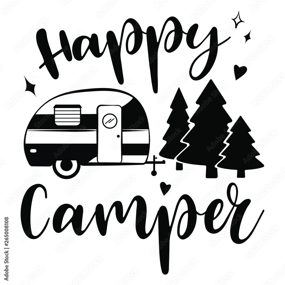 Happy Camper vector download. Mobile recreation. Happy Camper trailer ...
