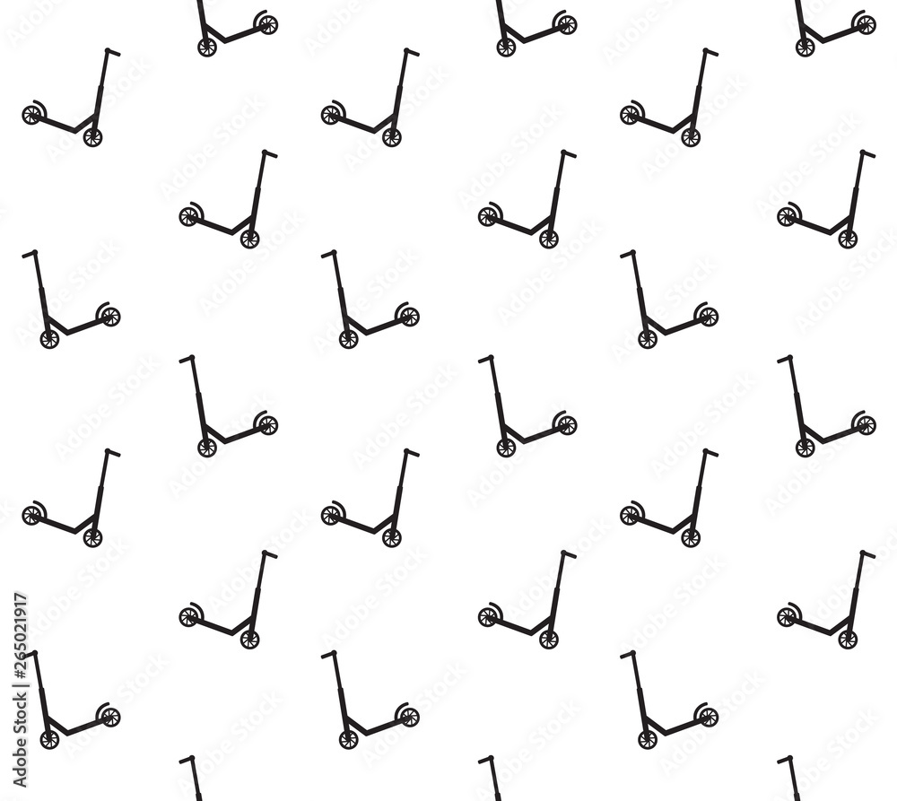 Vector seamless pattern of flat cartoon line black scooter isolated on ...