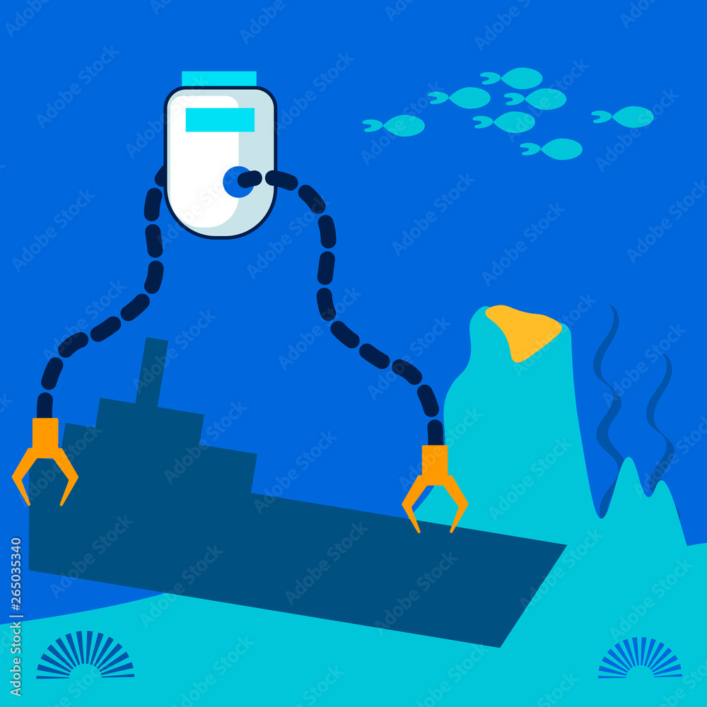 Underwater Rescue Robot Flat Vector Illustration Stock Vector | Adobe Stock