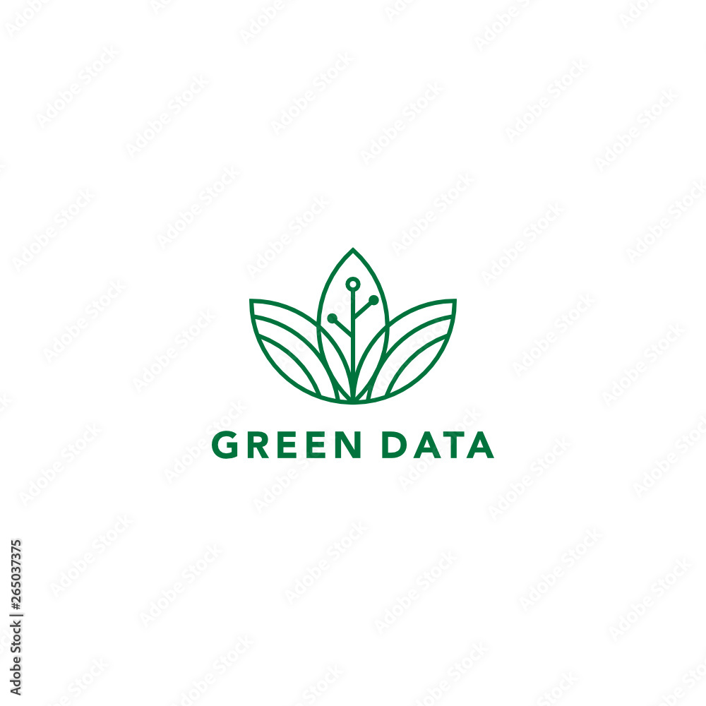 Abstract leaves Green Data leaf circuit Line Art Logo Design ...