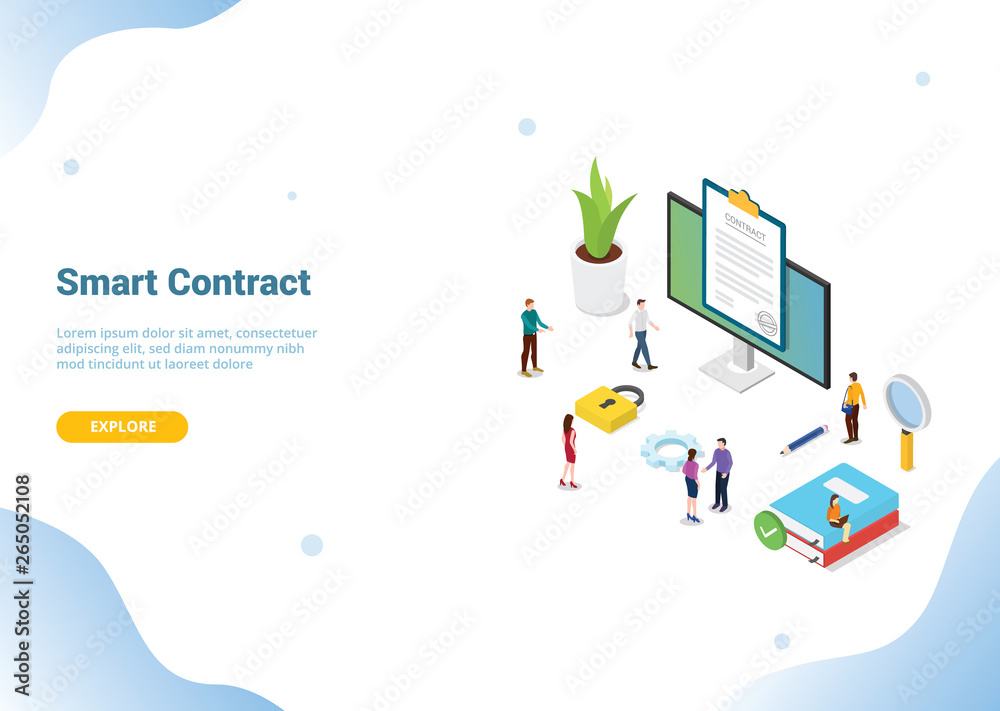 isometric electronic digital contract concept for website template ...