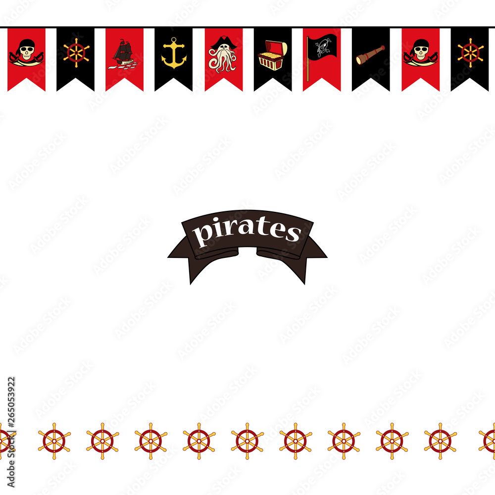 Seamless pattern. Flags on the pirate theme symbols-swords, treasure ...