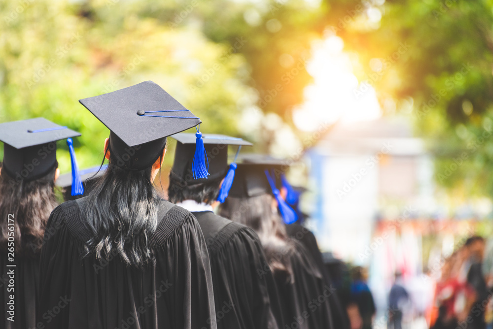 Back side view student graduation of graduates during commencement ...