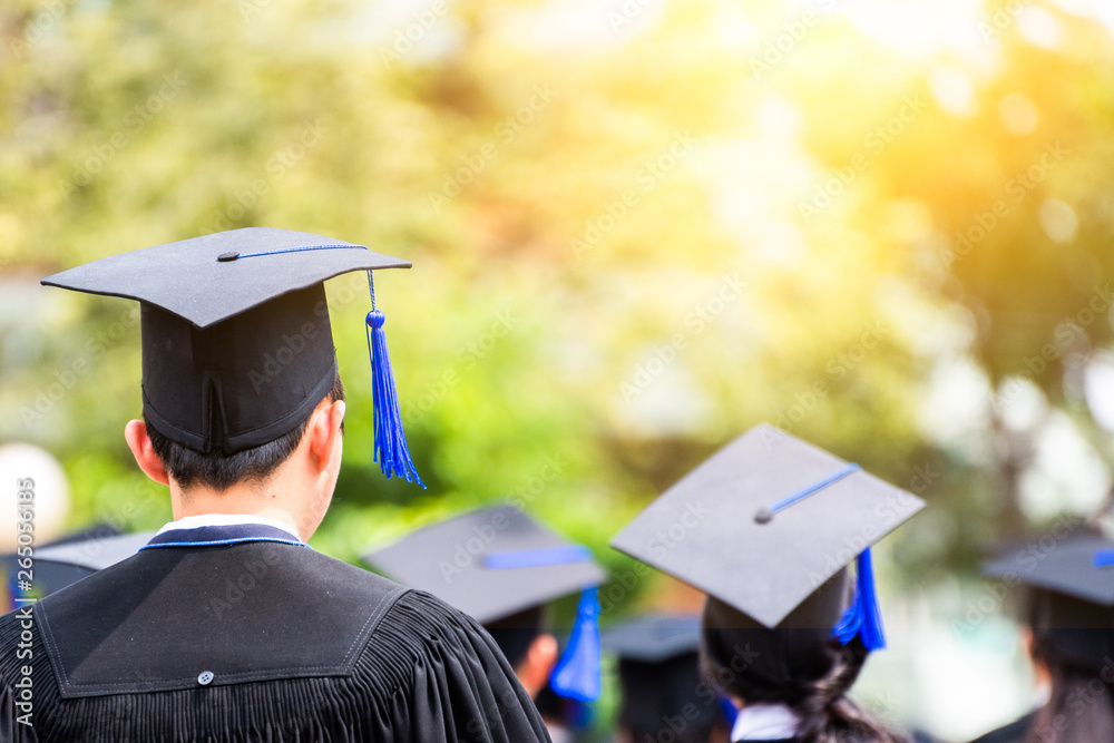 Back side view student graduation of graduates during commencement ...
