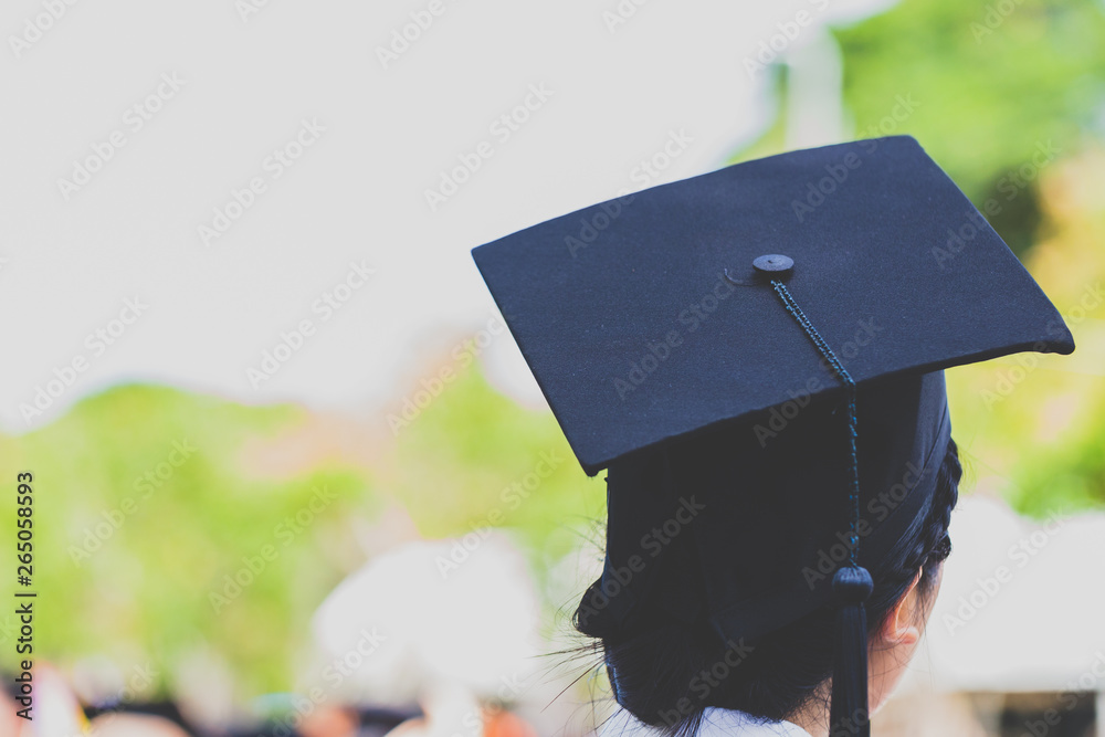 Back side view student graduation of graduates during commencement ...