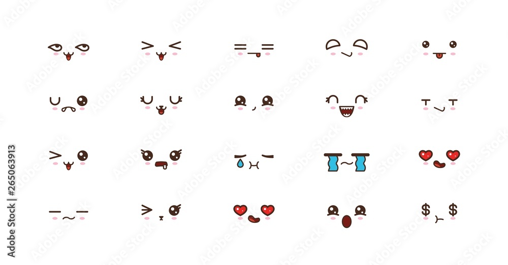 Kawaii smile emoticons. Japanese emoji Stock Vector | Adobe Stock