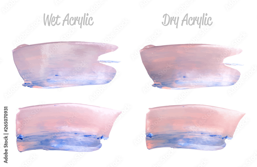 Vector violet and blue paint smear stroke stain set. Abstract wet dry ...