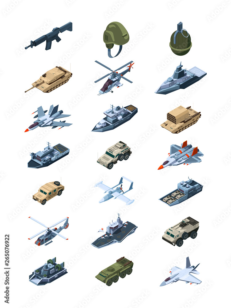 Military isometric. Security guards in uniform soldiers with tanks all ...