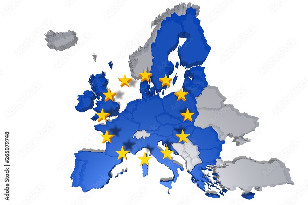 eu map european union euro zone europe 3d rendering isolated on white ...