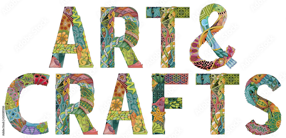 Words ART AND CRAFTS. Vector zentangle object for decoration 素材庫向量圖 ...