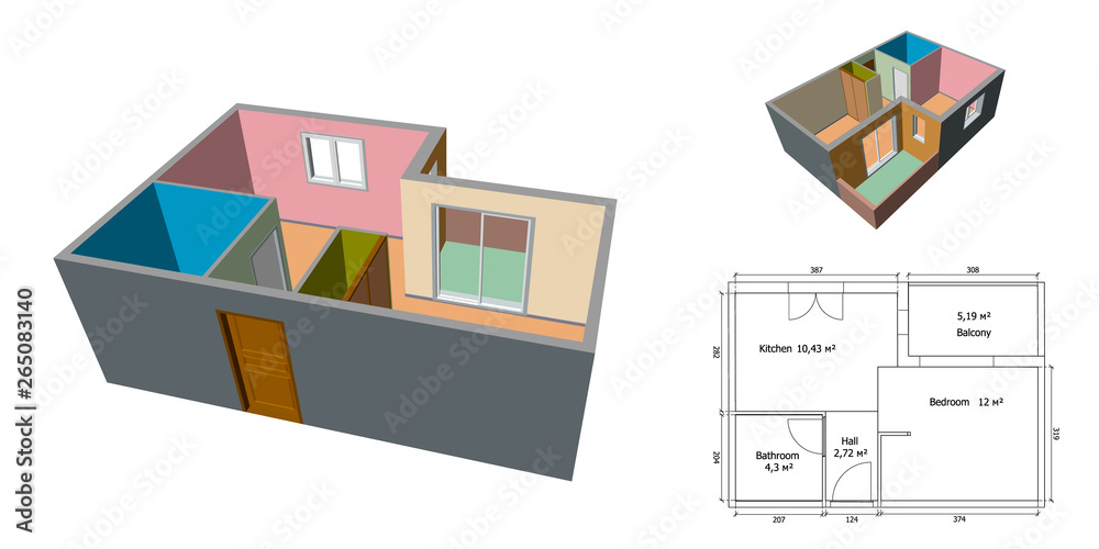 Empty floor plan. Isolated on white background. 3d Vector illustration ...