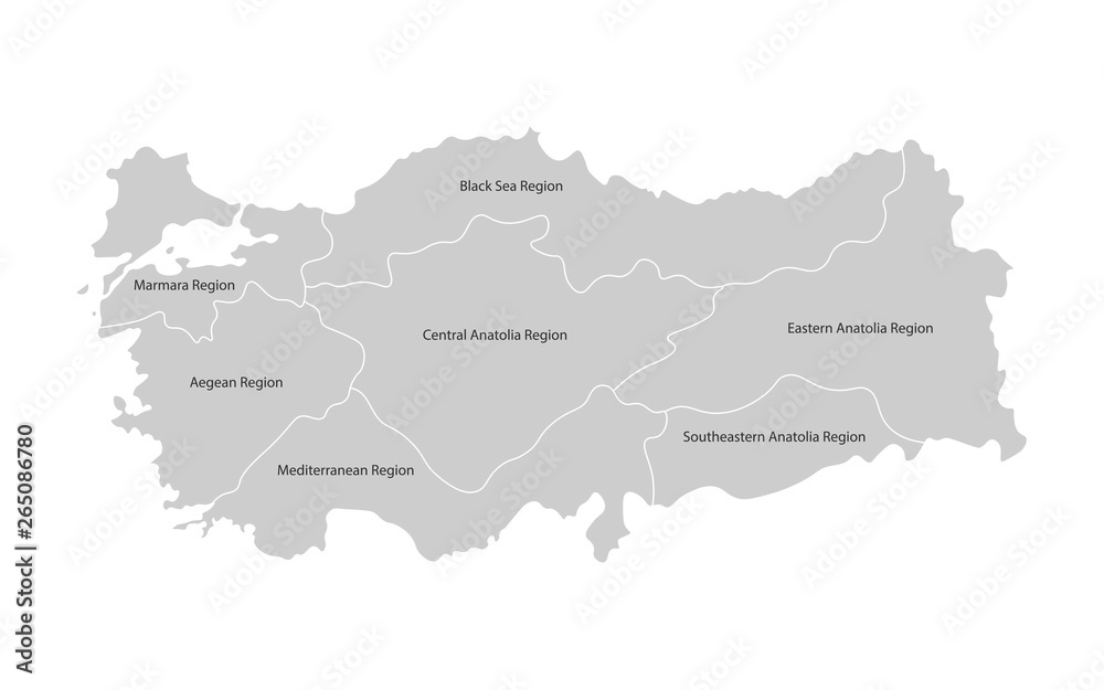 Vector isolated simplified map of Turkey regions. Borders and names of ...
