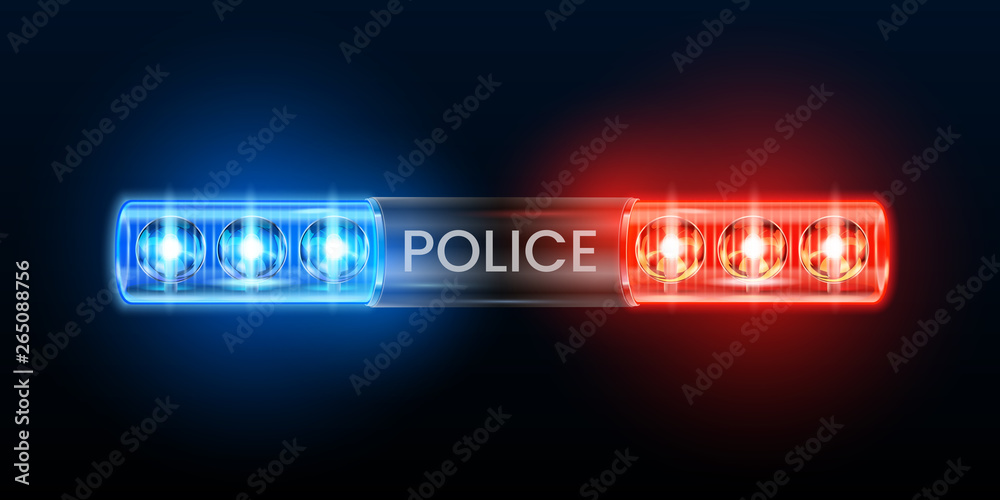 Police siren lights. Beacon flasher, policeman car flashing light and ...