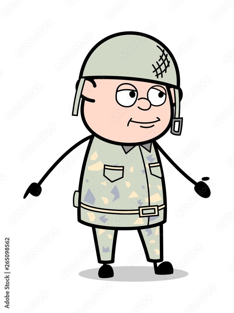 Smiling and Showing with Hand Gesture - Cute Army Man Cartoon Soldier ...