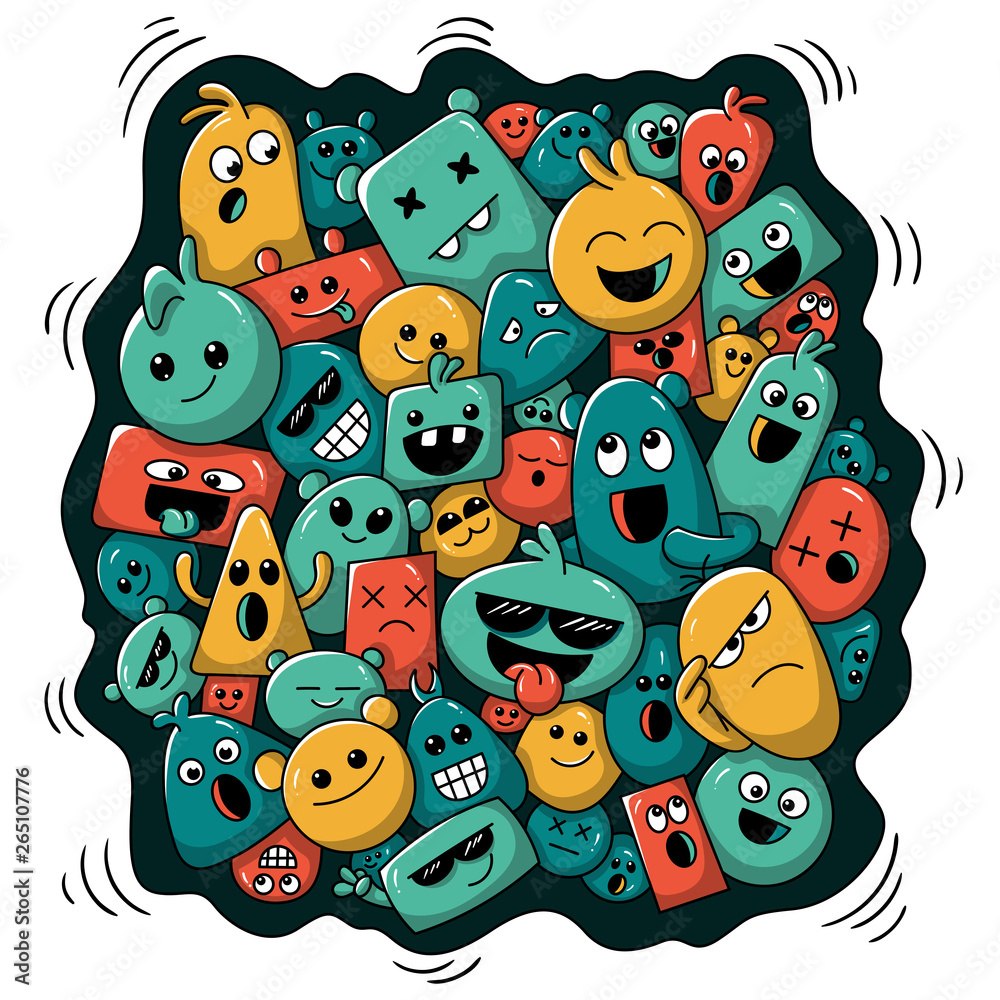Cartoon background with funny characters. Vector illustration with ...