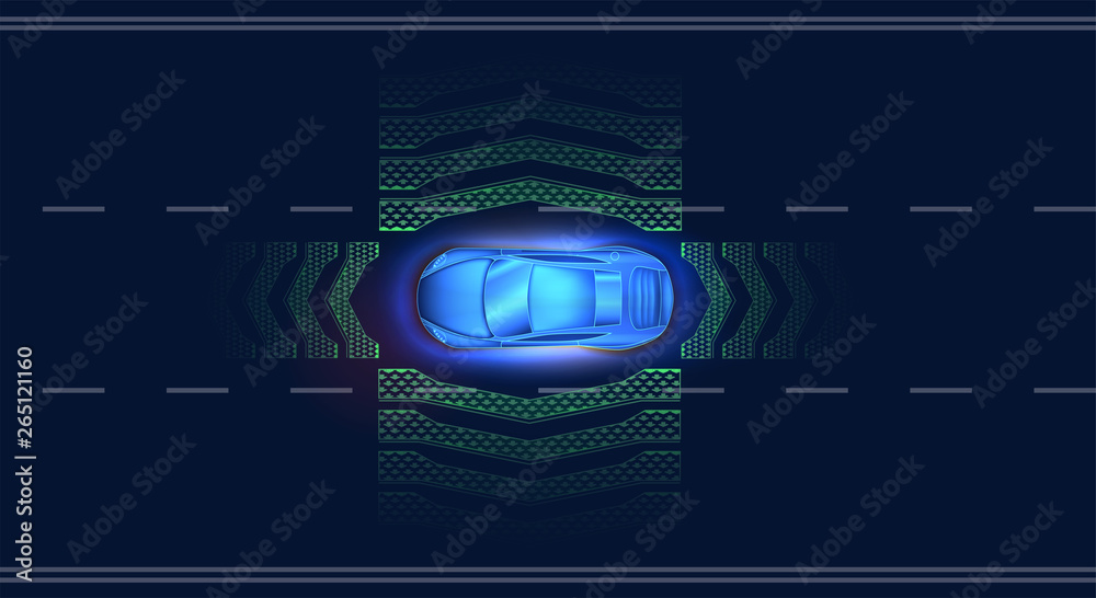 Autonomous Smart car on the road scan the traffic. Scans the road ...