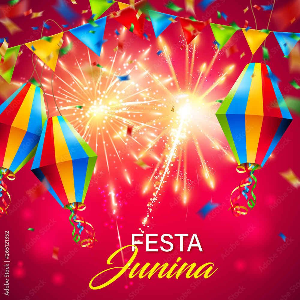 colorful festa junina background with fireworks Stock Vector | Adobe Stock