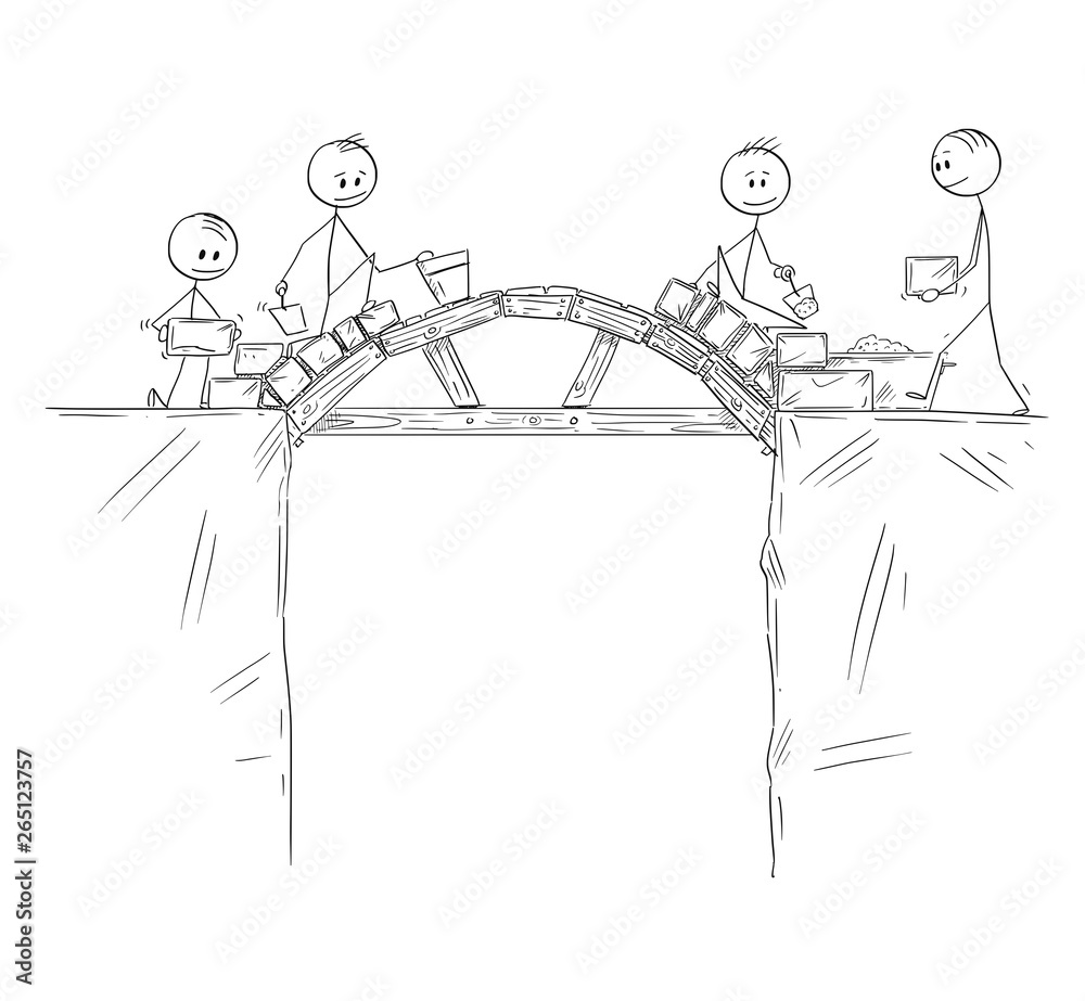 Cartoon stick figure drawing conceptual illustration of group of ...