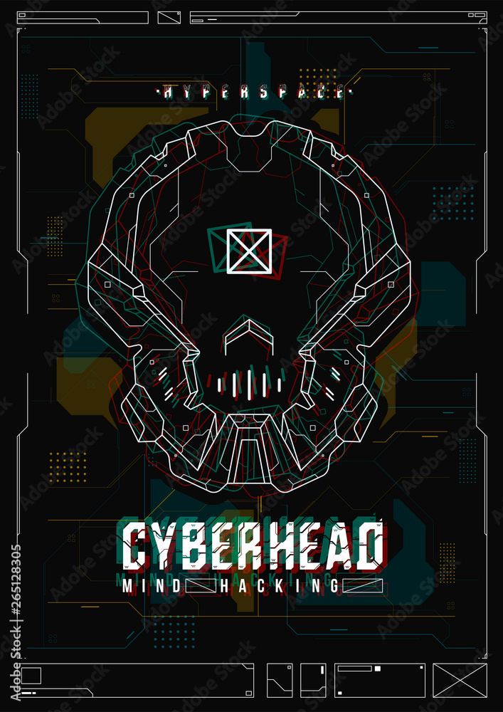Futuristic poster with a robot head. Template for web and print ...