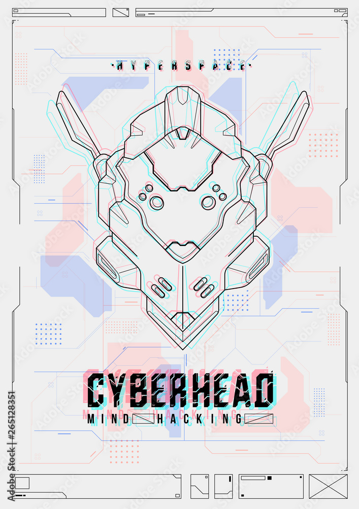 Futuristic poster with a robot head. Template for web and print ...