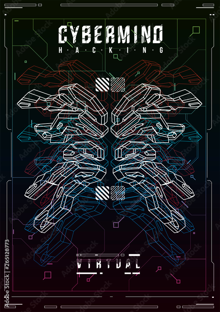Cyberpunk futuristic poster. Retro futuristic poster template. Tech ...