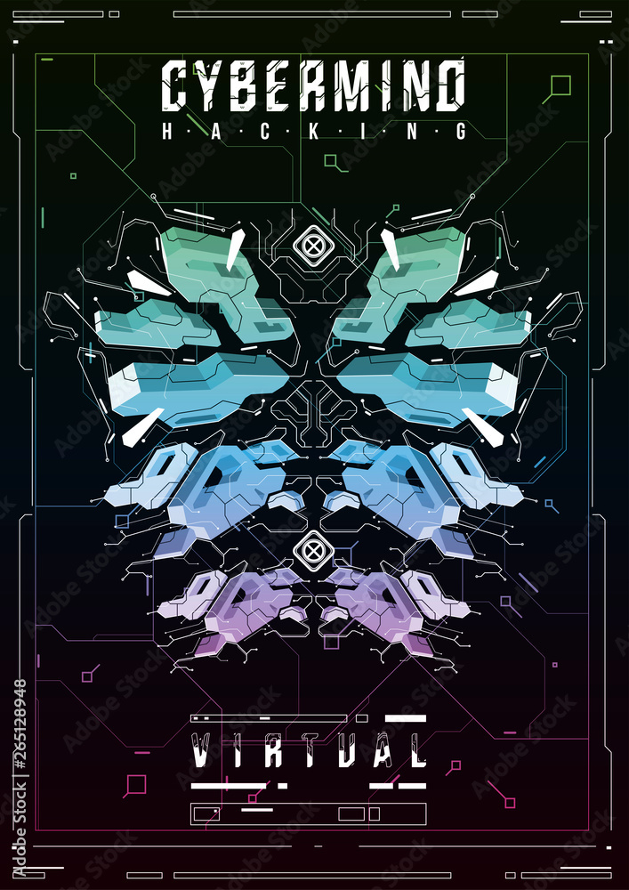 Cyberpunk futuristic poster. Retro futuristic poster template. Tech ...