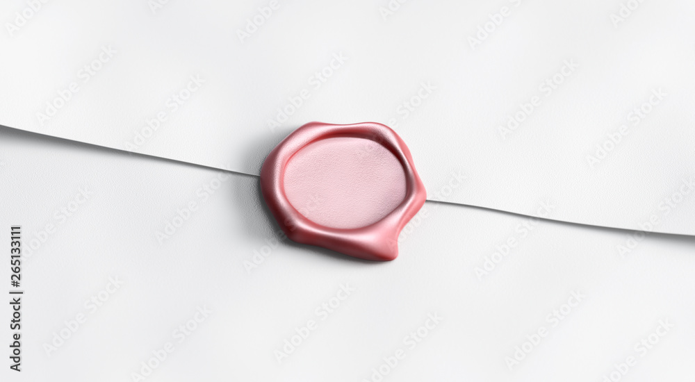 Blank red wax stamp on paper envelope letter mock up, top view, depth ...