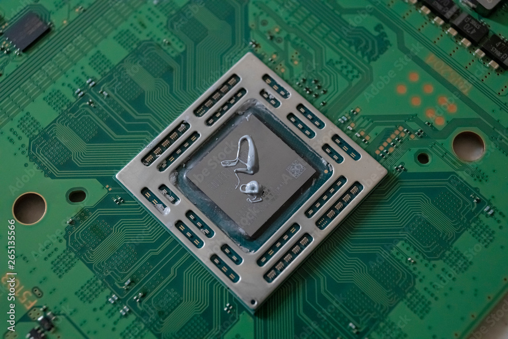 Macro shot of a limited addition computer console motherboard CPU ...