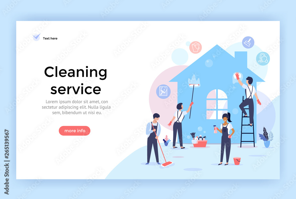 Cleaning service with professionals at work, concept illustration ...
