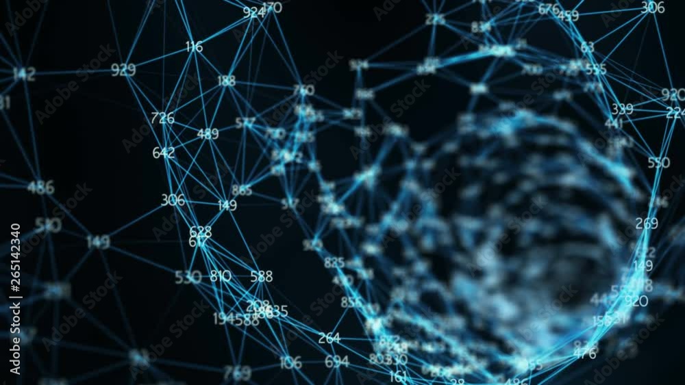 Digital Plexus Tunnel Funnel backdrop made of random digit nodes and connection paths. For ...