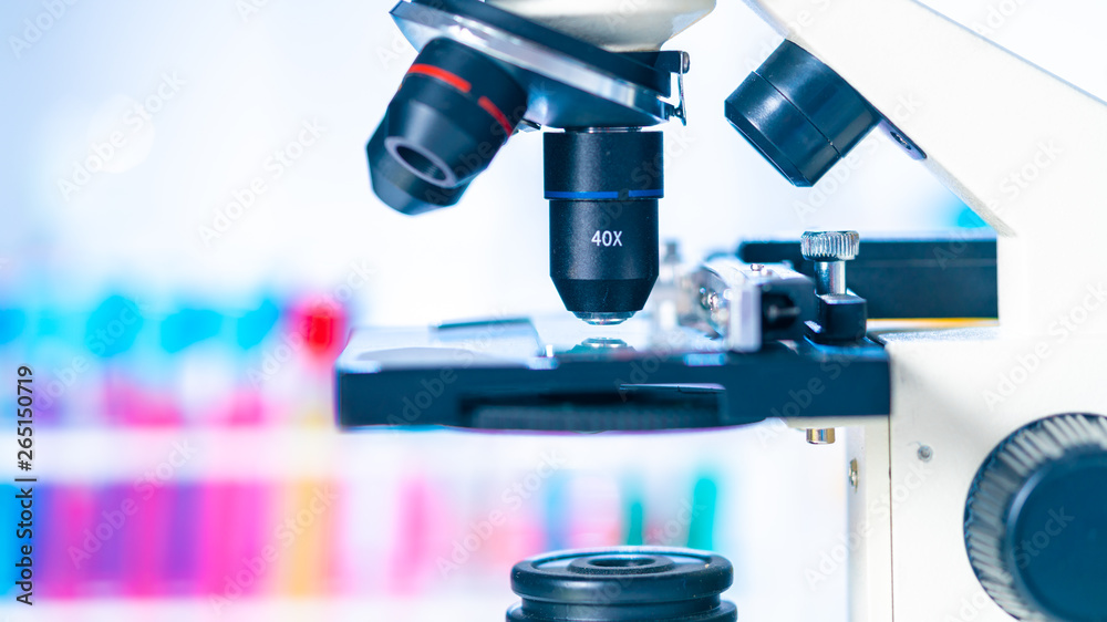 Test tubes and flasks and microscope in a chemical laboratory Stock ...