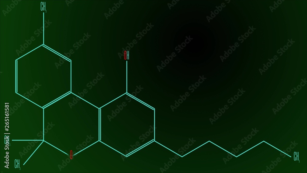 Structural formula of the cannabinol molecule. Black and green gradient ...