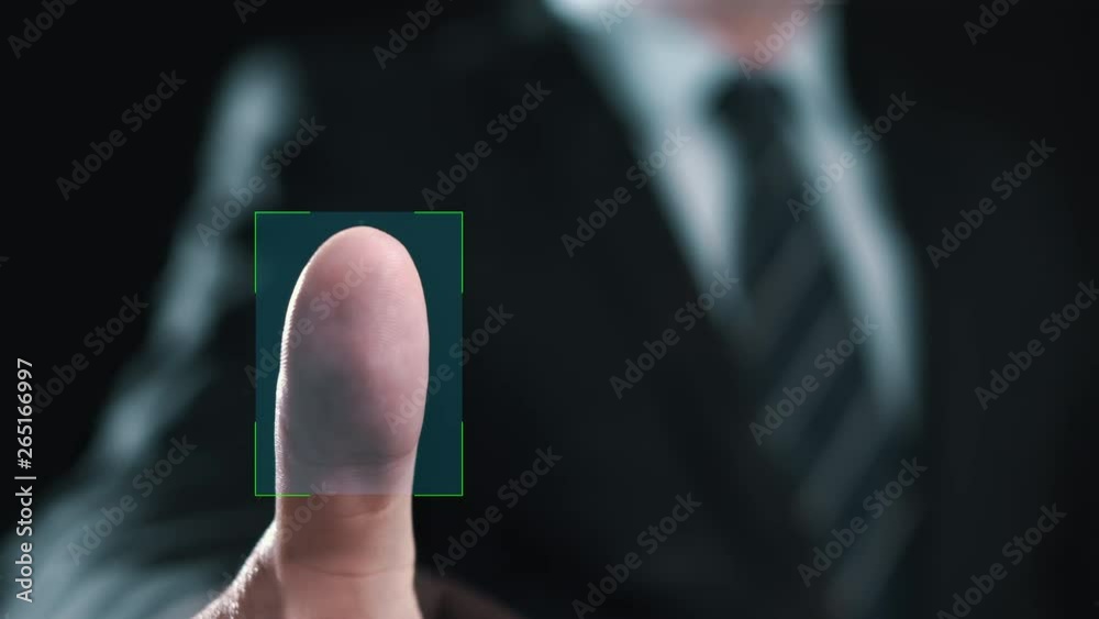 Vidéo Stock digital processing of fingerprints as man holds his hand ...