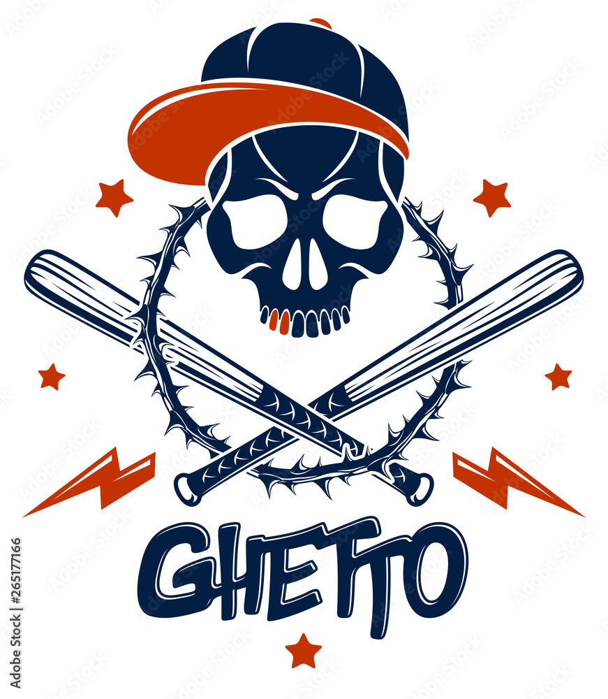 Criminal tattoo ,gang emblem or logo with aggressive skull baseball ...
