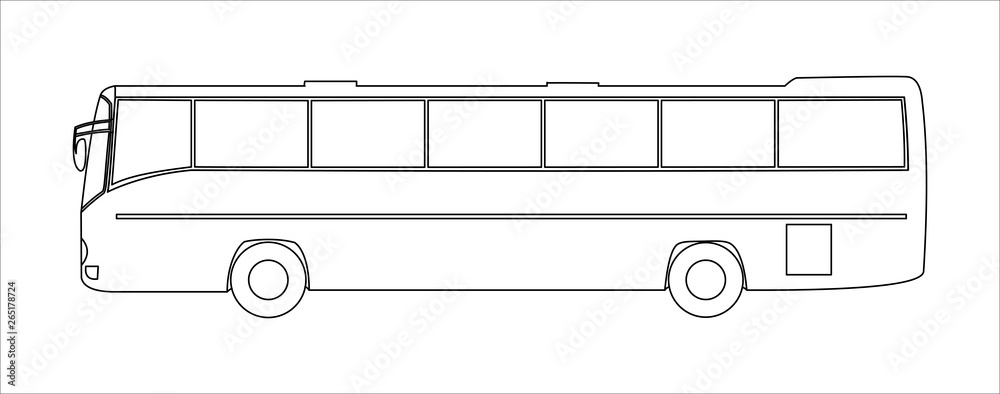 Outline vector tourist bus, side view, template isolated on white ...