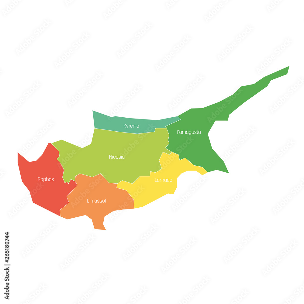Districts of Cyprus. Map of regional country administrative divisions ...