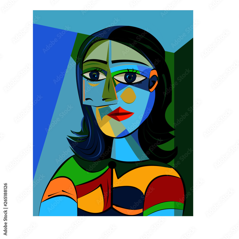 Colorful abstract background, cubism art style, girl portrait Stock ...
