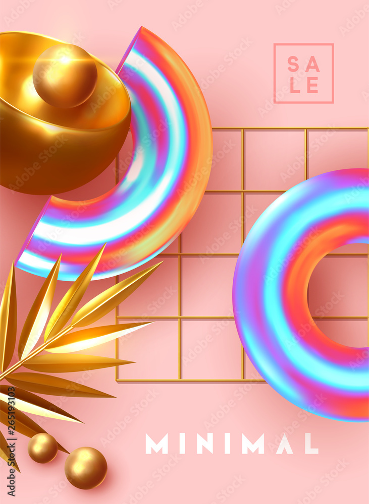 Minimal design background with realistic 3d objects of different shapes ...