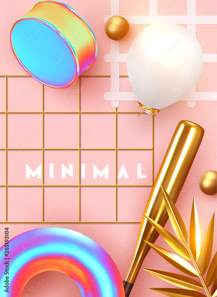 Minimal design background with realistic 3d objects of different shapes ...