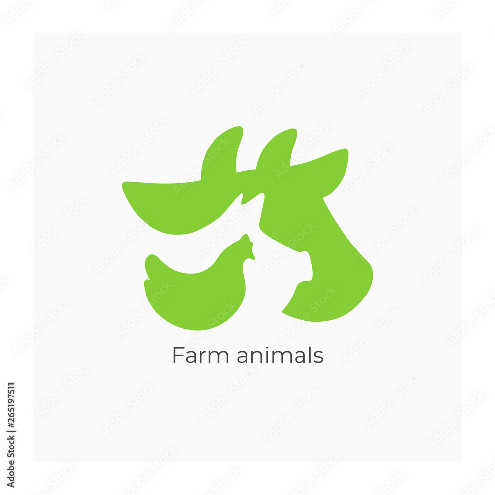 Farm animals sign. Organic farm icon with cow, pig and chicken. Symbol ...