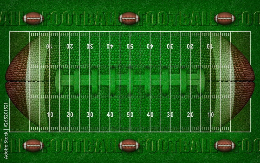 American Football Field Design With Balls Border – 3D Illustration ...