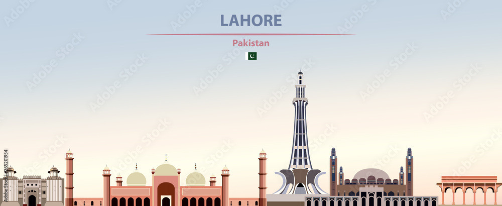 Lahore city skyline on colorful gradient beautiful daytime background ...