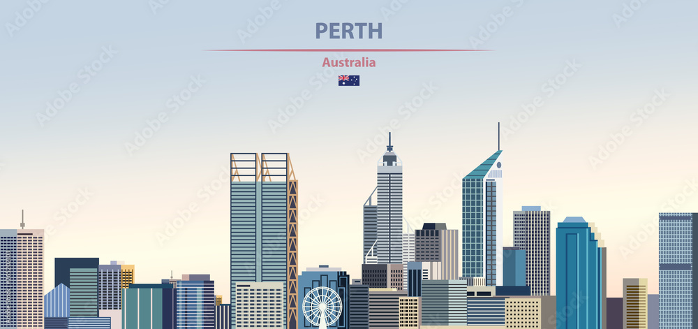Vector illustration of Perth city skyline on colorful gradient ...